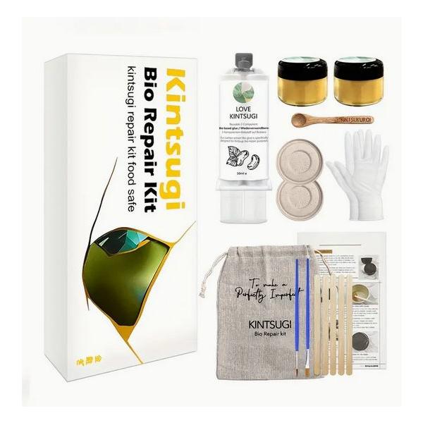 金継ぎ修復キット：金継ぎ用のゴールドグルーで、割れた陶器やガラスなどを素早く補修し、ユニークな金色のひび割れアートワークを作り出し、大切な作品を美しく再生します広く使用可能: 金継ぎキットの接着剤は、陶器、ガラス、大理石、翡翠、彫刻などを修...