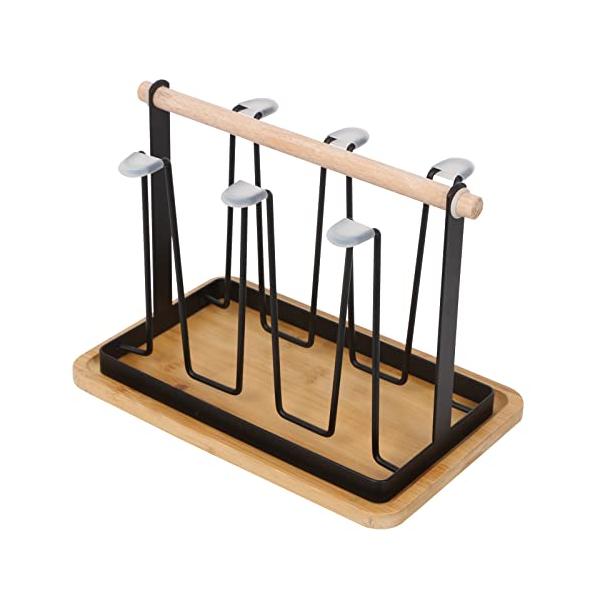 【シリコンカバー6個付】シリコンカバーが6個付き、コップラックの先端に設置してガラスコップが滑りにくく割れにくいです。汚れがあったら簡単に取り外して水洗いできます。【インテリア性の高い木ハンドル】白金属スタンドにウッドのナチュラルな温かみを...