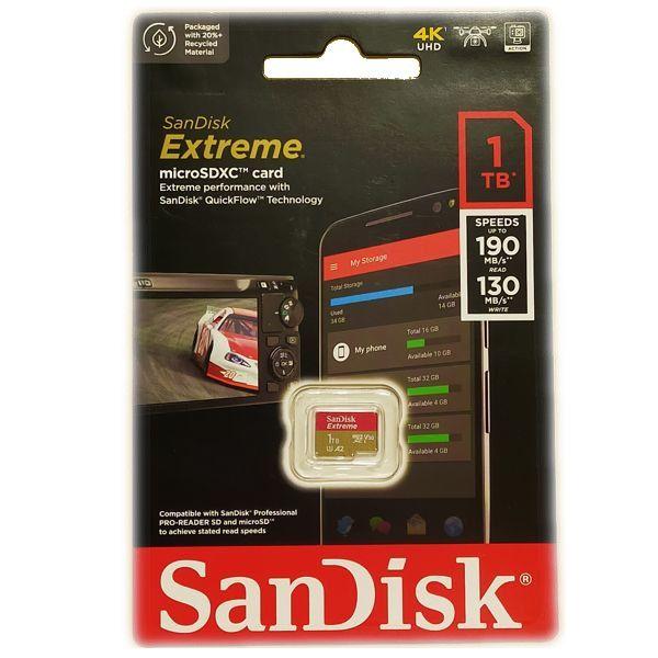 microSDXCカード 1TBブランド：SanDiskシリーズ：Extreme型番：SDSQXAV-1T00-GN6MN■対応規格UHS-I Class3Speed Class10 (最大190MB/秒の転送速度)ビデオクラス V30■特...