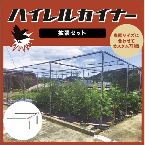 農園や家庭菜園などをフェンスネットで囲み、空から侵入してくるカラスやムクドリから守ります。