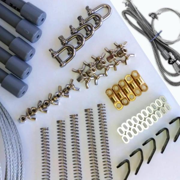 消耗品の交換、または足くくり罠を自分で製作するためのお買い得なキットです。※踏み板セットは付属していません。【構成内容】(1) 足くくり罠スプリングセット完成品（見本） １組　※踏み板セットは付属していません。 (2) スプリングセット ５...