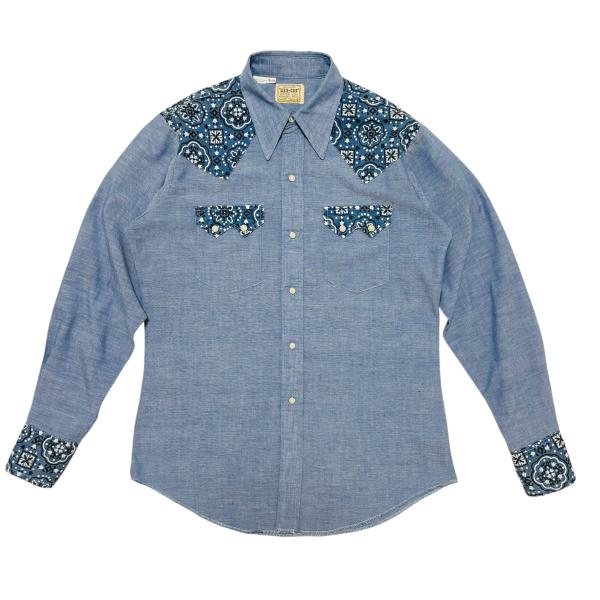 商品/ワシントンディーシー washington dee cee ウエスタンシャツ商品説明/70年代頃のヴィンテージウエスタンシャツ。ウエスタンヨーク、袖先、フラップポケットにヴィンテージバンダナをカスタムした1着。スナップボタンは、SCO...