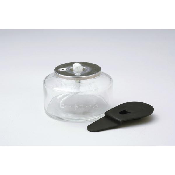 ガラス製（保護フィルム・火消し蓋付き）　φ94×H56mm　約6時間(燃料210ｇ時）1個の価格です。液体燃料別売り。送料全国1500円　（沖縄離島は除く）一目でわかる構造の容器に燃料を補充する詰替式でランニングコストを大幅に下げる商品です...