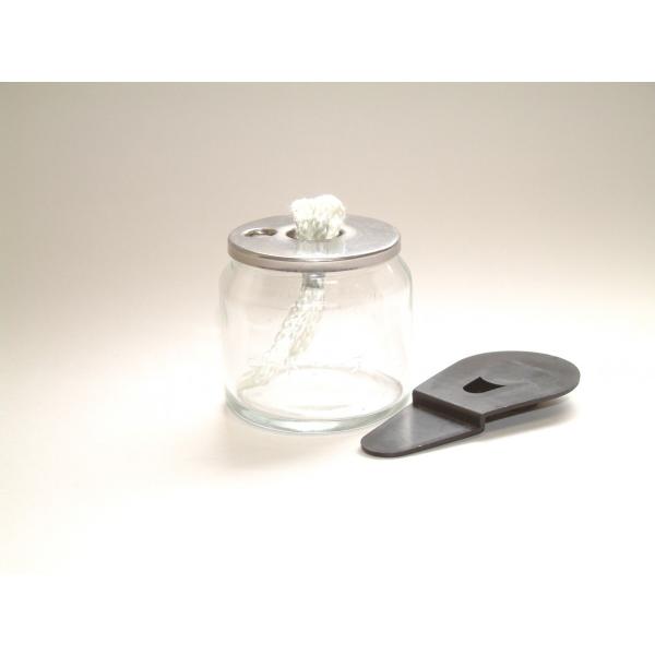 ガラス製（保護フィルム・火消し蓋付き）　φ74×H65mm　約4時間1個の価格です。液体燃料別売り。送料全国1500円　（沖縄離島は除く）一目でわかる構造の容器に燃料を補充する詰替式でランニングコストを大幅に下げる商品です。詰替式によってゴ...