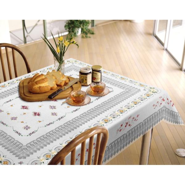 メーカー直送のため代引きでの決済は不可となります。銀行振り込み・コンビニ・クレジット・後払い決済でご購入下さい。MGプリントレースシリーズ セーヌ 135cm×185cmテーブルクロス。汚れ、キズ防止。防水、お手入れ簡単。500〜750g。