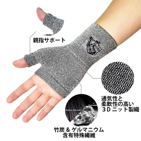 【VITAL SALVEO バイタルサルヴェオ】CJ-5105 手首＆親指用 着圧サポーター・カラー：　全1色（ライトグレー）・サイズ：　※掌の周囲を測定してください。　Sサイズ：手首の周囲 12.7〜15.2cm　Mサイズ：手首の周囲 1...