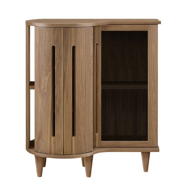 円柱をモチーフにした個性的なデザインのキャビネット！【サイズ】■W750×D420×H895mm【材質】■天板・側板：ウォールナット突板■前板：アルダー材【備考】■生産国：日本■構造：完成品（脚取付け）【ホルムアルデヒド規制対応】■塗料：F...