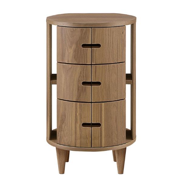 円柱をモチーフにした個性的なデザインのチェスト！【サイズ】■W450×D420×H745mm【材質】■天板・側板：ウォールナット突板■前板：アルダー材【備考】■生産国：日本■構造：完成品（脚取付け）【ホルムアルデヒド規制対応】■塗料：F☆☆...