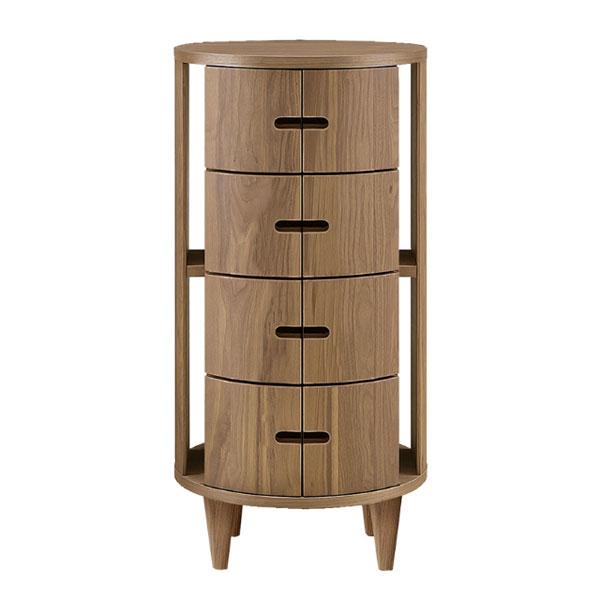 円柱をモチーフにした個性的なデザインのチェスト！【サイズ】■W450×D420×H895mm【材質】■天板・側板：ウォールナット突板■前板：アルダー材【備考】■生産国：日本■構造：完成品（脚取付け）【ホルムアルデヒド規制対応】■塗料：F☆☆...