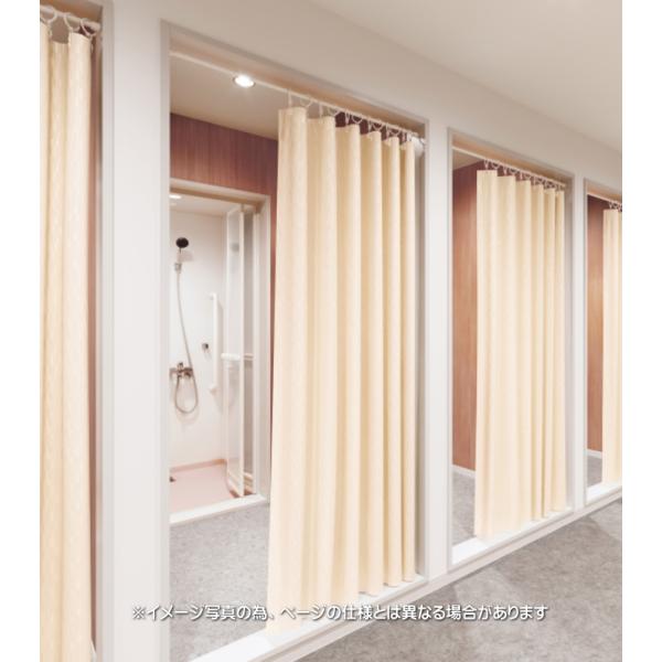 ■防炎ラベル付シャワーカーテン■メーカー：サンゲツ■生地名：エルスミア■縫製仕様：上部ハトメ仕様（両サイド波型超音波カット）裾：ヒートカット■ヒダ倍率：ヒダなし■生地品番：PK4510 PK4511 PK4512■生地性能：防炎・ウォッシャ...