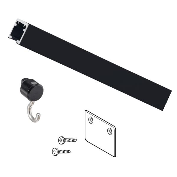 ■TOSO カーテンレール■商品名：ピクチャーレール T-1 4m（正面付） レールセット■カラー：ブラック■セット内容：レール4ｍＸ1本・キャップT-1Ｘ2コ・フックＢ（正面付用）Ｘ4コ■取付ネジは付属しておりません。別途ご用意下さい。■...