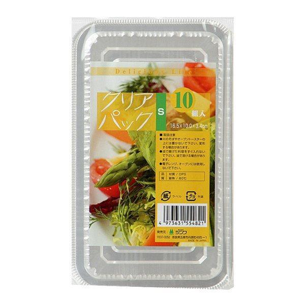 サイズ/約幅10×奥行16.5×高さ3.4cm内容量/10個入材質/OPS生産国/日本製耐熱温度/80度●フタ付きのクリアタイプの保存容器フードパックです。●行楽やおすそ分けなどに最適です。●Sサイズ10個入りです。※フタを閉める際には輪ゴ...