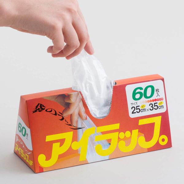 サイズ/約幅25×高さ35cmマチ：4cmマチを広げた時の幅：21cm内容量/60枚入り材質/ポリエチレン生産国/日本製電子レンジ/使用可能●レトロなパッケージと三角形が特徴のマチ付きポリ袋です。●最後の一枚まで簡単に取り出せます。●防湿性...