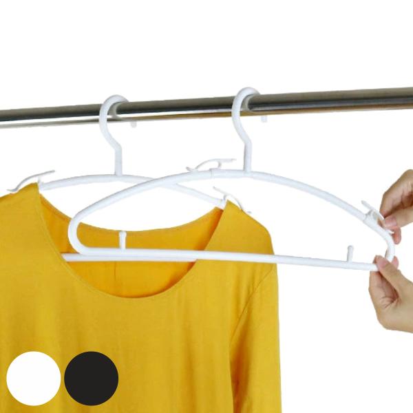 サイズ/約幅43×奥行1.5×高さ21cm内容量/同色2本組材質/ポリプロピレン種類/ホワイト、ブラック●襟ぐりの広いカットソーもズレ落ちない、サイドクリップ付きのハンガーです。●ショルダーフックが付いています。●サイドクリップの位置は襟ぐ...
