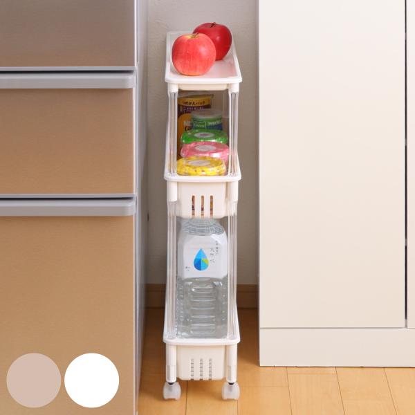 サイズ/約幅15.2×奥行49.9×高さ65.4cm内容量/1台材質/カゴ・キャスター：ポリプロピレン支柱：ポリスチレン種類/ベージュ、ホワイト生産国/日本製耐荷重/約13kg●調味料や乾物のストックにちょうど良いオープンタイプのキッチンワ...