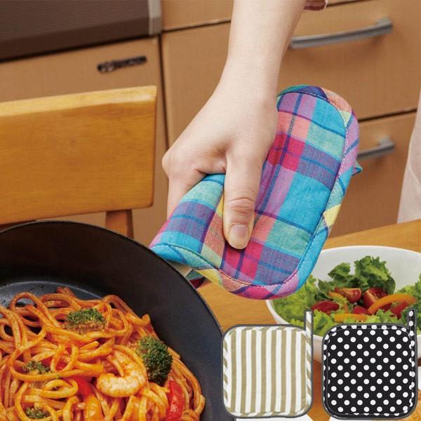 キッチンを楽しく飾るコットン製のキッチンホルダーです。片手鍋やフライパンなどの柄を掴むのに役立ちます。フックなどに引っ掛け収納できます。【商品詳細】 サイズ/約縦17×横17cm 重量/約35g 内容量/1個 材質/綿 カラー/水玉、ストラ...