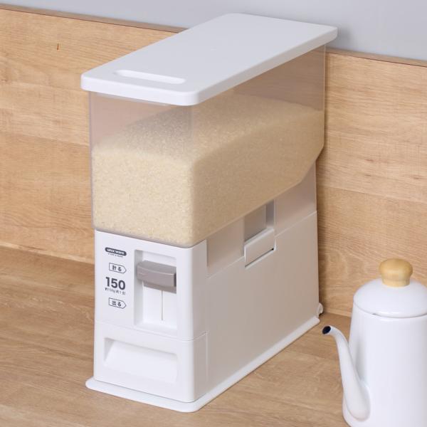 サイズ/約幅15×奥行35×高さ36cm容量/米収納量：約6kg内容量/1個材質/本体・蓋・止め具・引き出し・キャスター：ポリプロピレン計量器・スライドレバー・無洗米アダプター：ABS樹脂ネジ：ステンレス鋼計量器カバー：ポリプロピレン、発泡...