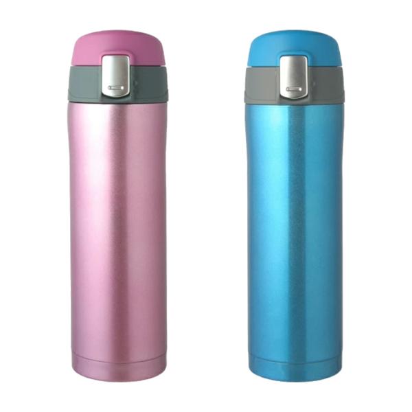 サイズ/約幅6.5×奥行7.5×高さ24cm容量/約450ml内容量/1個材質/内びん・胴部・口金：ステンレス鋼蓋キャップ：ABS樹脂飲み口：ポリプロピレンパッキン：シリコンゴム種類/ピンク、ブルー生産国/中国製保温効力/62度以上(6時間...