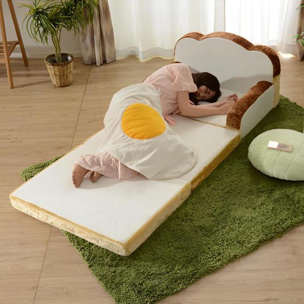 サイズ/ソファー時：約幅80×奥行60×高さ60cmベッド時：約幅80×奥行178×高さ44cm重量/約13kg内容量/1台材質/表地：ポリエステル構造部材：スチールパイプ中身：ウレタンフォーム生産国/日本製●見た目にも可愛いパンをモチーフ...