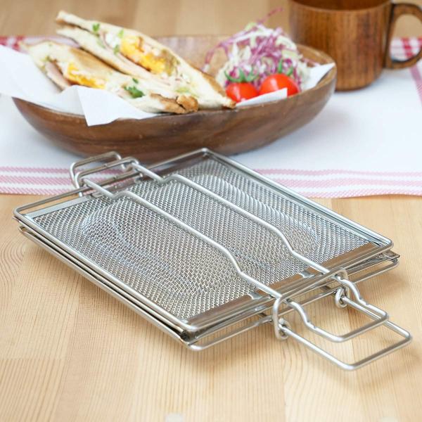 サイズ/約幅24.5×奥行14.8×高さ3.3cm重量/約260g内容量/1個材質/ステンレス鋼（クロム18％、ニッケル8％）生産国/日本製●トースターや魚焼きグリルに入れてほったらかすだけ●上下のアミが取り外せるから使いやすい●食パンの薄...