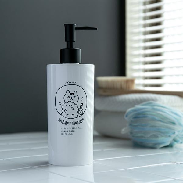サイズ/約幅7.5×奥行7.5×高さ21.3cm容量/約500ml内容量/1個材質/本体・フタ：AS樹脂ポンプ：ABS樹脂パイプ：ポリエチレン生産国/日本製●清潔感のあるホワイトにねこのゆる〜いイラストが描かれたディスペンサーです。●モノト...