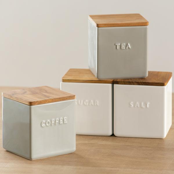 サイズ/約幅9.5×奥行9.5×高さ10.3cm重量/約508g容量/約500ml内容量/1個材質/本体：白磁蓋：天然木（チーク材）、ウレタン塗装種類/ソルト、シュガー、コーヒー、ティー生産国/日本製食器洗い乾燥機/部品によって使用不可電子...