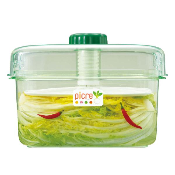 サイズ/約幅30.5×奥行21×高さ21.5cm容量/約6.1L内容量/1個材質/本体：ポリスチレン蓋：AS樹脂その他：ポリプロピレンバネ：ステンレス生産国/日本製●手軽に漬けられる即席漬物容器です。●フタをするだけで押しができるので、重石...