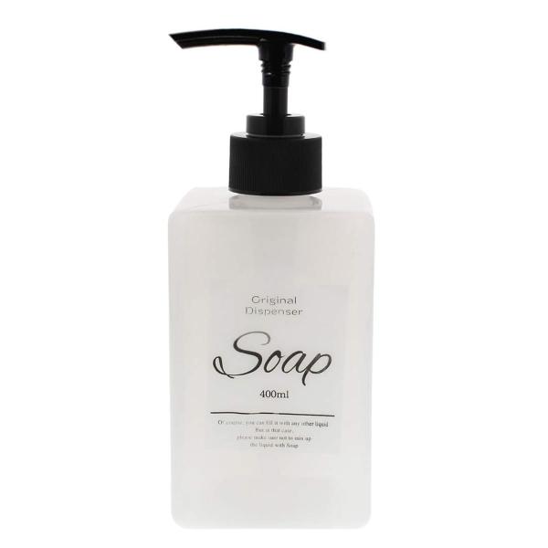 サイズ/約幅6.6×奥行6.6×高さ14.4cm容量/約400ml内容量/1個材質/PET樹脂、ポリプロピレン、ポリエチレン●シンプルで清潔感のある液体用ソープディスペンサーです。●中身がひと目で分かる半透明ボトルです。●ポンプ部を取り外し...