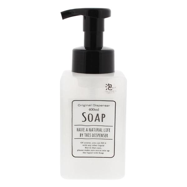 サイズ/約幅6.6×奥行6.6×高さ17.8cm容量/約400ml内容量/1個材質/PET樹脂、ポリプロピレン、ポリエチレン●シンプルで清潔感のある泡用ソープディスペンサーです。●中身がひと目で分かる半透明ボトルです。●ポンプ部を取り外して...