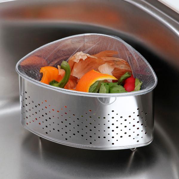 サイズ/約幅20×奥行14.5×高さ12.7cm重量/約240g内容量/1個材質/抗菌ステンレス鋼（銅を含有）脚：18-8ステンレス生産国/日本製●汚れや臭いが付きにくい抗菌ステンレス鋼製の三角コーナーです。●脚高が3cmあるので、水切れや...