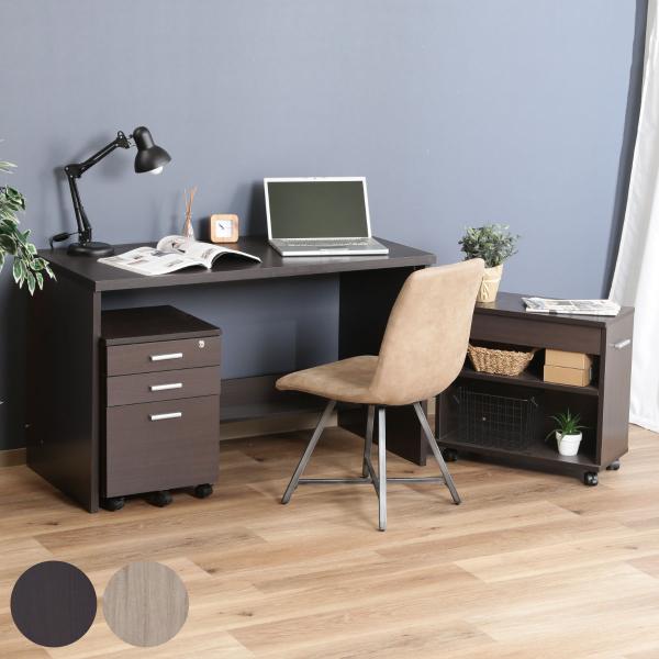 サイズ/約幅120×奥行59×高さ72.5cmチェストサイズ：約幅38.5ｘ奥行き40ｘ高さ55cmラックサイズ：約幅59ｘ奥行28.5ｘ高さ55cm重量/約41kg内容量/デスク1台、チェスト1台、ラック1台材質/プリント紙化粧繊維板種類...