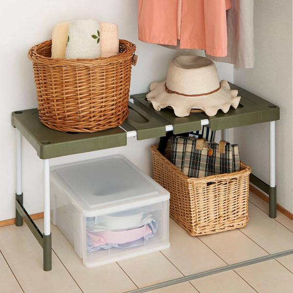 サイズ/約幅76.5〜92×奥行37×高さ35・40cm重量/約1.68kg内容量/1台材質/棚板・補強脚：ポリプロピレン、ポリエチレンパイプ：PPコーティングスチールパイプ生産国/日本製スタッキング/可能耐荷重/約30kg組立状態/お客様...