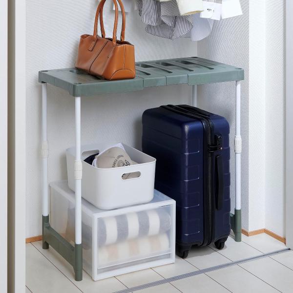 サイズ/約幅76.5〜92×奥行37×高さ50〜80cm重量/約2.33kg内容量/1台材質/棚板・補強脚：ポリプロピレン、ポリエチレンパイプ：PPコーティングスチールパイプ伸縮脚パイプ：PEコーティングスチールパイプ伸縮脚パイプネジ部：A...