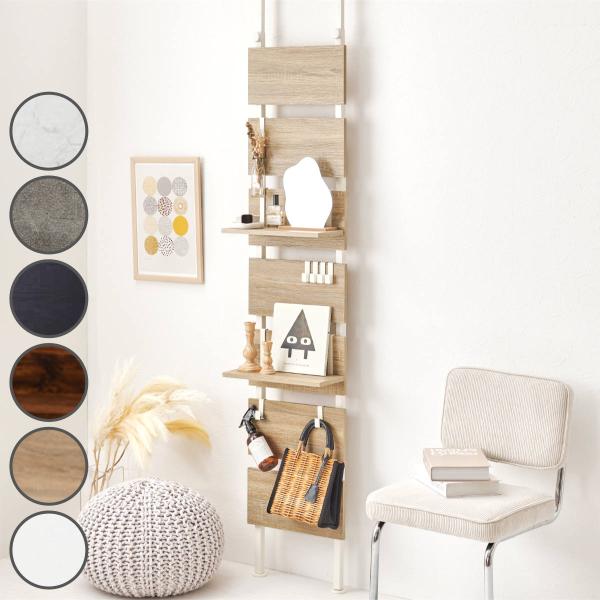 サイズ/約幅40×奥行21.5×高さ200〜265 cm内容量/1台付属品：棚板2枚、Ｓ字フック7個材質/棚板：メラミン樹脂化粧繊維板（ホワイト）、プリント紙化粧繊維板（ナチュラル、ブラウン、ブラック、グレー、マーブルホワイト）フレーム：ス...