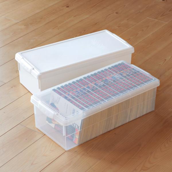 サイズ/約幅21.5×奥行45.5×高さ13.8cm仕切り板：約幅9.2×奥行1.1×高さ6cm重量/約641g内容量/1個材質/ポリプロピレン種類/クリア、ホワイト生産国/日本製スタッキング/可能耐荷重/6kg●コレクションをすっきり整頓...