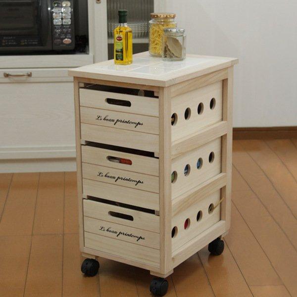 サイズ/約幅30×奥行40×高さ58.5cm重量/約4kg内容量/1台材質/本体：天然木桐、タイル生産国/中国製組立状態/完成品●桐製なので通気性がよく、保存食品や根野菜の保管にぴったりです。●キッチンの他にもリビングやランドリーでも活躍し...