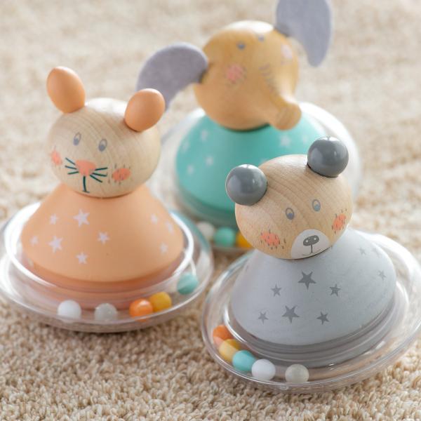 サイズ/約高さ9cm直径：約8cmパッケージサイズ：約幅8.5×奥行8.5×高さ11cm重量：95〜110g内容量/1個材質/プラスティック、木種類/クマ、ゾウ、ウサギ対象年齢/0ヶ月以上●お部屋に出しておいても可愛く見えちゃう、優しい色合...