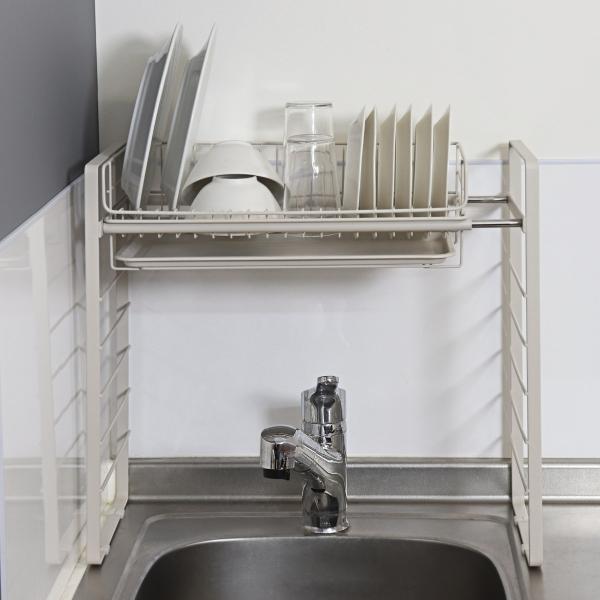 サイズ/約幅44〜70×奥行24.5×高さ46cm重量/約2.5kg内容量/1個材質/バスケット・トレー・側面フレーム：鉄(粉体塗装・亜鉛メッキ)パイプ(大)：ステンレス鋼(粉体塗装)パイプ(小)：ステンレス鋼ゴム足：シリコーンゴム生産国/...