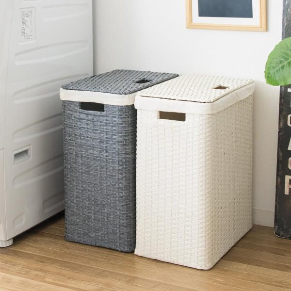 サイズ/約幅38×奥行24×高さ50cm重量/約2.4kg内容量/1台材質/ポリエチレン、スチール（粉体塗装）、綿種類/ブルー、アイボリー生産国/ベトナム製組立状態/完成品●通気性が良く使い勝手の良いランドリーボックスです。●場所を取らない...