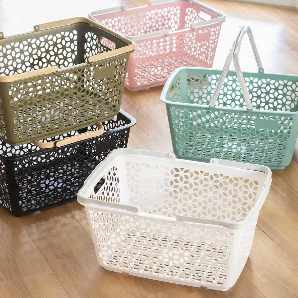 サイズ/約幅51.3×奥行35.5×高さ26cm材質/ポリプロピレン種類/グリーン、ピンク、ホワイト、カーキ、ブラック生産国/日本製スタッキング/可能耐荷重/約5kg●ハンドル積み重ねバスケット●様々な場面で使える●簡単に積み重ね可能●スタ...