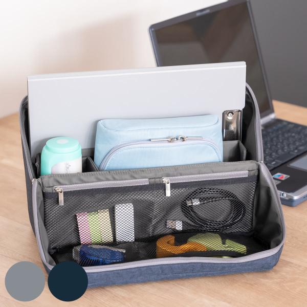 サイズ/外寸：約幅31.5×奥行13.5×高さ25cm内寸：約幅30×奥行10.5×高さ21cm内容量/1個材質/ポリエステル・PP種類/グレー、ネイビー生産国/中国製●フリーアドレスで活用できるA4ボックスです。●展開すれば快適なワークス...