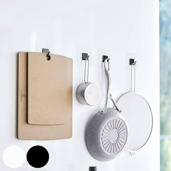 サイズ/約幅7×奥行2.5×高さ7cm内容量/4個入り材質/フック部：ポリカーポネートフィルム：PETフィルム接着面：ポリウレタン種類/ホワイト、ブラック生産国/中国製耐熱温度/60度耐冷温度/-10度耐荷重/約3kg●マグネットが付かない...