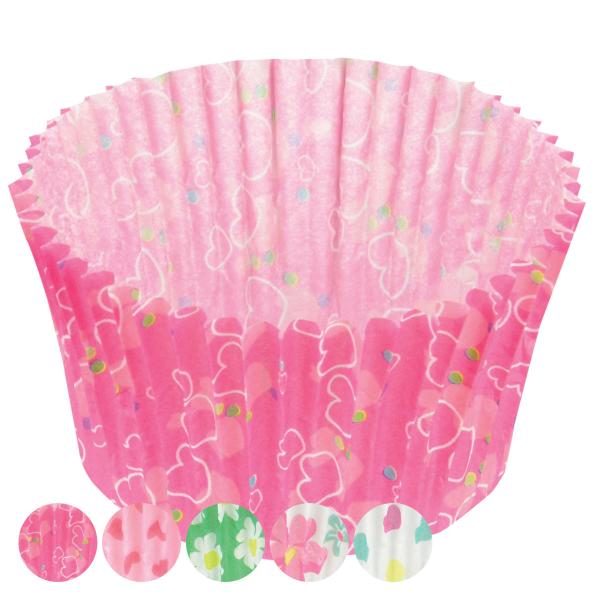 サイズ/約高さ3.5cm直径：約7.5cm内容量/50枚入り材質/紙種類/しゃぼんハート、プチハート、プチフラワー、フラワー、ドット原産国/タイオーブン/使用可能●カラフルなデザインが可愛い紙製のカップケーキ焼型です。●直径約7cmの50枚...