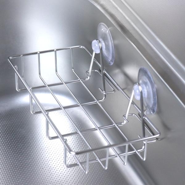 サイズ/約幅20×奥行10×高さ6cm内容量/1個材質/18-8ステンレス生産国/日本製耐荷重/約2kg●強力な吸盤で簡単に取り付けられるスポンジ入れです。●メッシュ構造によって水切れや風通しが良いので、綺麗な状態を保ちやすいです。●スポン...