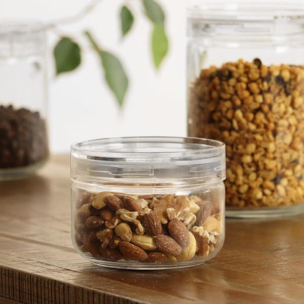 サイズ/約高さ7.4cm胴径：約10.2cm、口径：約8.5cm容量/約350ml内容量/1個材質/本体：ソーダライムガラスフタ：メタクリル樹脂パッキン：ポリエチレン（抗菌剤入り）生産国/日本製パーツ別耐熱温度/フタ：70度、パッキン：40...