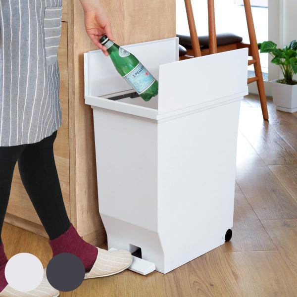 サイズ/約幅27.6×奥行43.5×高さ48.6cmふたを開けた時の高さ：約61.4cm重量/約2kg容量/約40L内容量/1個材質/本体、ふた、袋止め、ペダル、ロッド、キャスター：ポリプロピレン種類/ホワイト、ブラック生産国/日本製キャス...