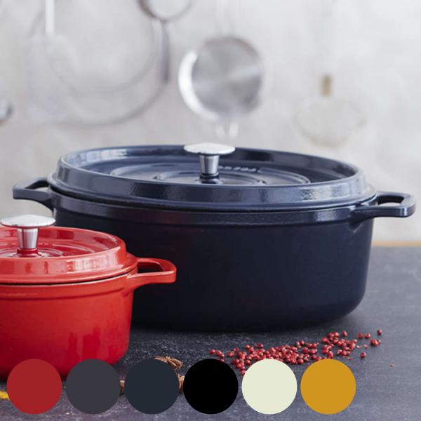 サイズ/約幅34.7×奥行21.5×高さ15cm容量/約4L内容量/1個材質/本体・蓋：鋳鉄取っ手：ステンレススチール種類/ルビーレッド、トープ、リコリスブルー、ブラック、ミストラル、サフラン生産国/フランス製食器洗い乾燥機/使用可能電子レ...