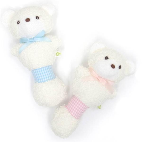 サイズ/約幅8×奥行3×高さ16cm内容量/1個材質/綿100％種類/ブルー、ピンク生産国/日本製対象年齢/0歳から●ママの肌の感触に似た柔らかくて、やさしい手触りのガラガラです。●安心の日本製で、何十年も知育玩具を作り続けている職人さんが...