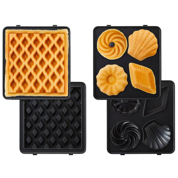 サイズ/約幅12.5×奥行14.2×高さ1.9cm※1枚あたりのサイズ内容量/1セット材質/アルミニウム合金（内面フッ素樹脂塗装）種類/ワッフル、ミニケーキ生産国/中国製●きれいな焼き目のワッフルが作れる●4種の焼き菓子が作れる●取り外しも...