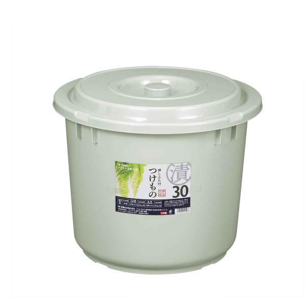 サイズ/約高さ35cm直径：約42cm容量/約30L内容量/1個付属品：押し蓋材質/本体・蓋：ポリエチレン押し蓋：ポリプロピレン生産国/日本製●お手軽に本格的な漬物作りができるプラスチック製の漬物容器30型（押し蓋付き）です。●プラスチック...